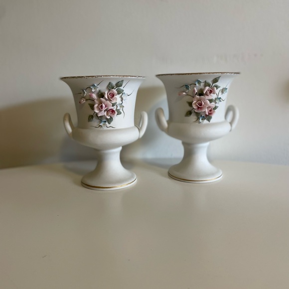 Lefton | Accents | Lefton China Candle Holders 2 Or Vase Pink Roses ...